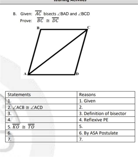 solved given overline ac bisects ∠ bad and ∠ bcd prove overline bc ≌