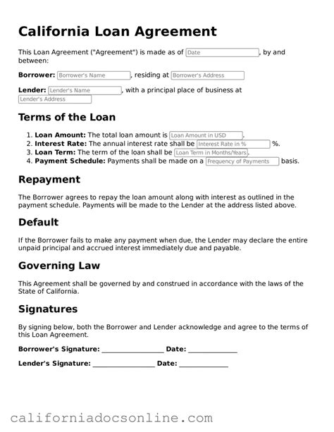 Blank California Loan Agreement Pdf Template California Documents Online