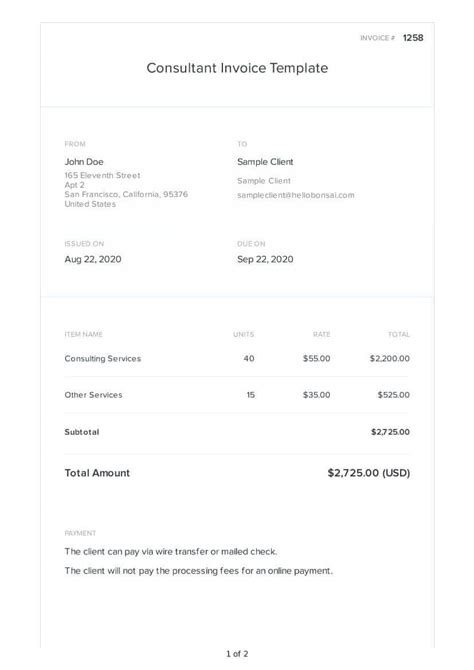 Consulting Services Invoice Invoice Template Ideas