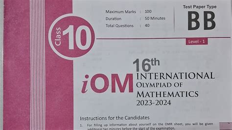 Solution Part C Iom International Olympiad Mathematics Class 10 2023 24 Youtube