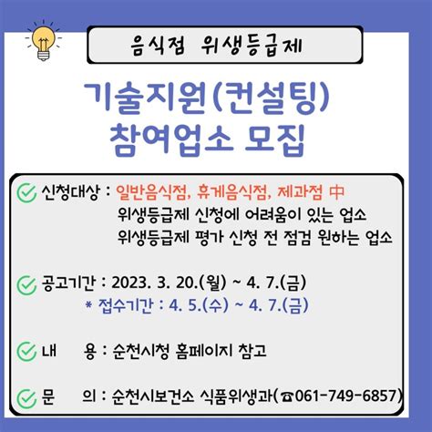 2023년 음식점 위생등급제 사업 안내 전라남도 순천시 웰로