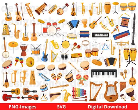 Musical Instruments Clipart Music Bundle Guitar Violin Etsy