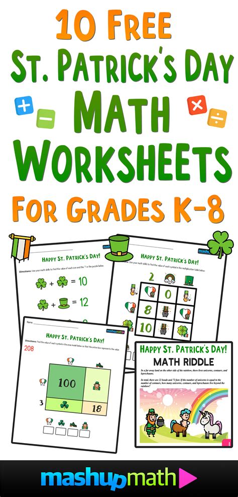 Free St Patricks Day Math Activities For Grades K 8 — Mashup Math