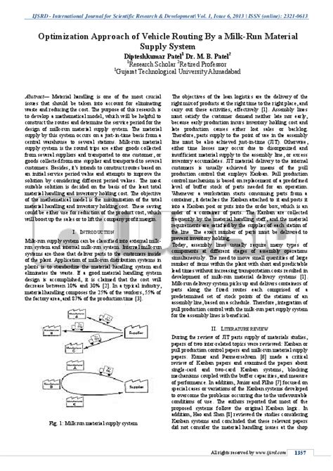 Pdf Optimization Approach Of Vehicle Routing By A Milk Run Material Supply System