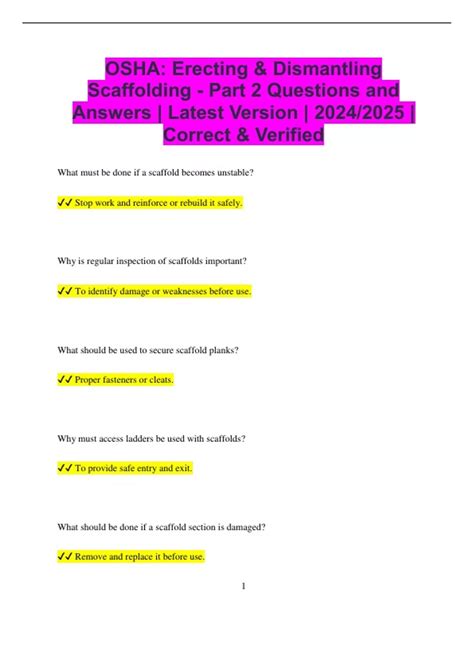Osha Erecting And Dismantling Scaffolding Part 2 Questions And Answers Latest Version 2024
