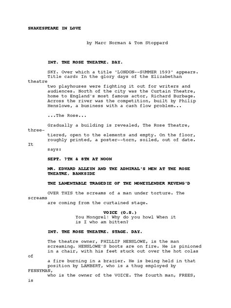Sheakespeare In Love Script Pdf Theatre Entertainment General