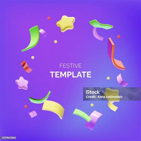 보라색 배경에 화려한 3d 색종이 조각이 있는 축제 템플릿입니다 3차원 형태에 대한 스톡 벡터 아트 및 기타 이미지 3차원 형태 공휴일 기념일 Istock