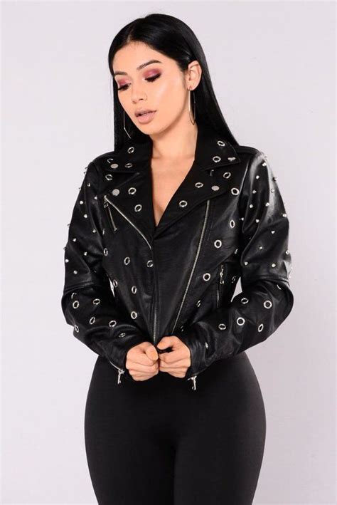 Womens Golden Studded Leather Jacket Steampunk Rocker Style Large Dome