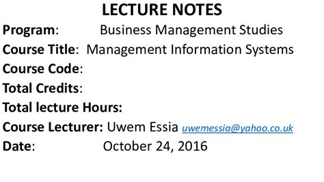 Ppt Lecture Notes On Management Information Systems