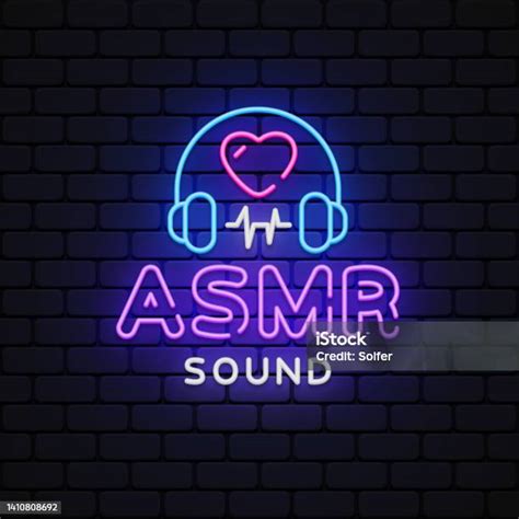 밝은 배경에 Asmr 사운드 네온 빈티지 Asmr 어떤 목적을위한 훌륭한 디자인 소셜 미디어 벡터 일러스트 레이 션 Led 조명에 대한 스톡 벡터 아트 및 기타 이미지