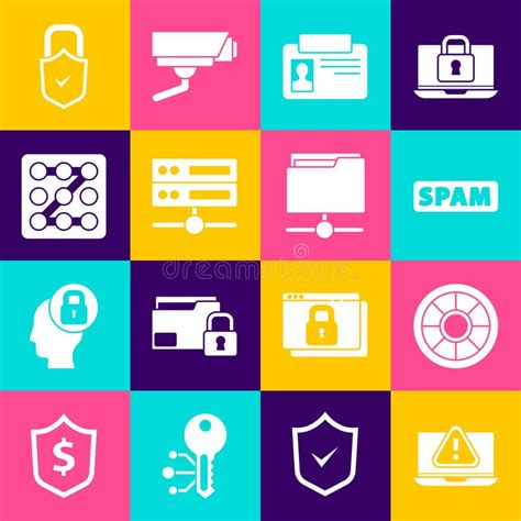 Set Laptop With Exclamation Mark Safe Spam Identification Badge Server Data Web Hosting