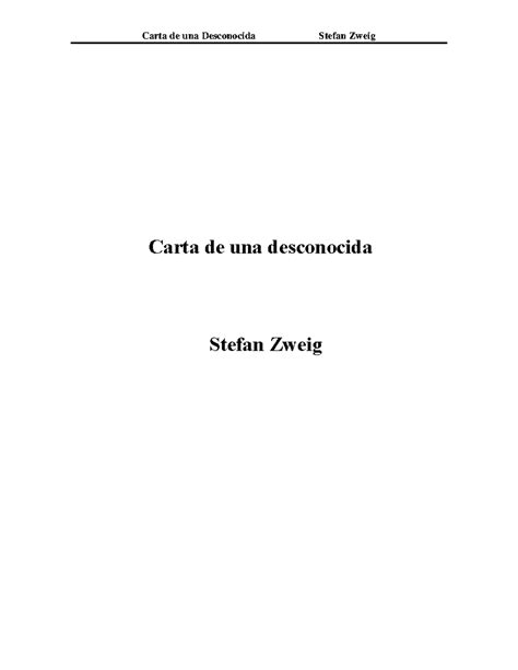Carta De Una Desconocida Autor Stefan Zweig Stefan Zweig Carta De Una