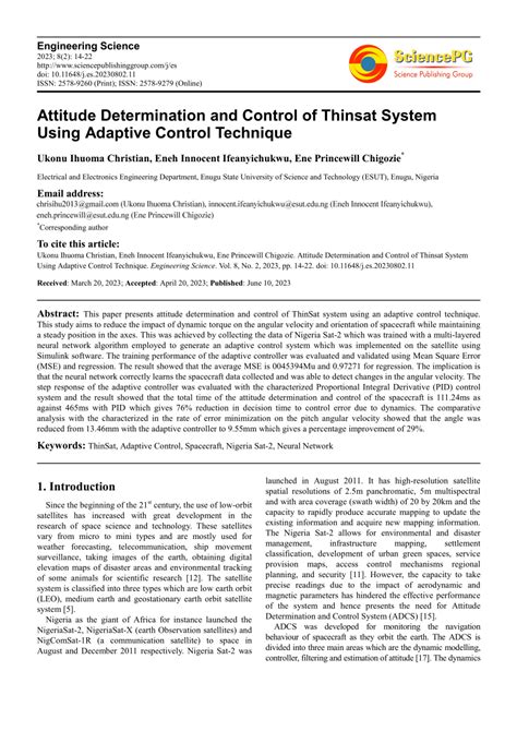 Pdf Engineering Science Attitude Determination And Control Of Thinsat