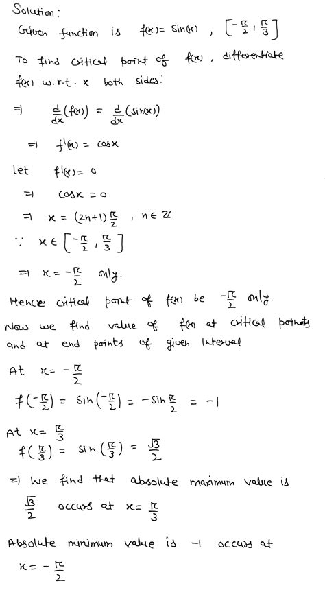 Solved Finding Absolute Max And Min Calculus Problem Value 1 Point