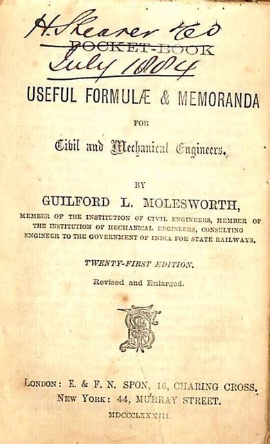 Molesworths Pocket Book Of Engineering Formulae Aka Pocket Book Of