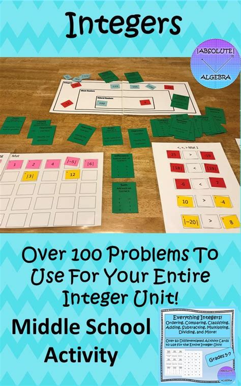 Integer Operations Using Activity Cards Maths Activities Middle