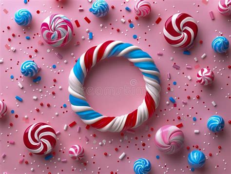 Vibrant Candy Land Background With Swirl Lollipops And Sprinkles Pink Theme Stock Illustration