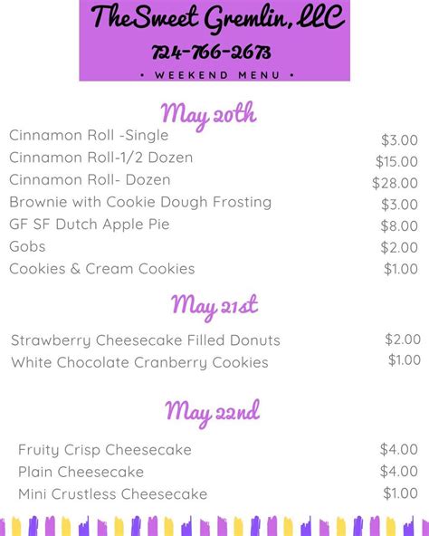 Our Weekend Menu Is Now Available The Sweet Gremlin