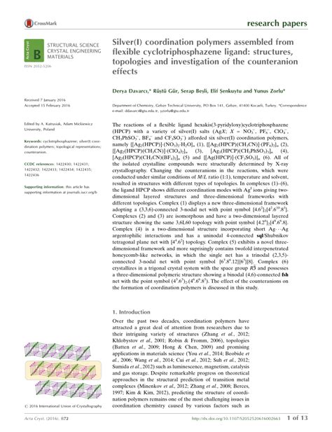 Pdf Silveri Coordination Polymers Assembled From Flexible Cyclotriphosphazene Ligand