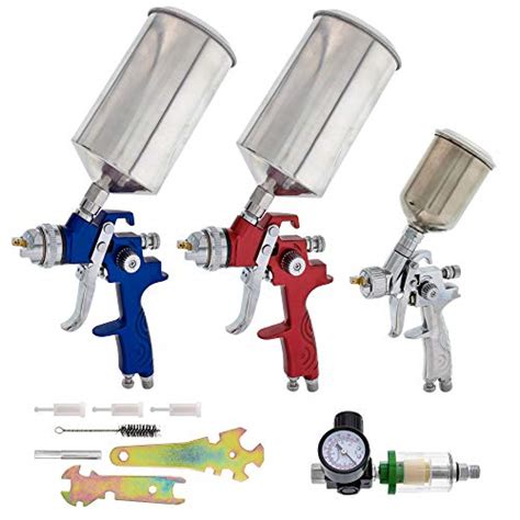 TCP Global Brand HVLP Spray Gun Set Sprayguns With Cups Air Regulator Maintenance Kit For