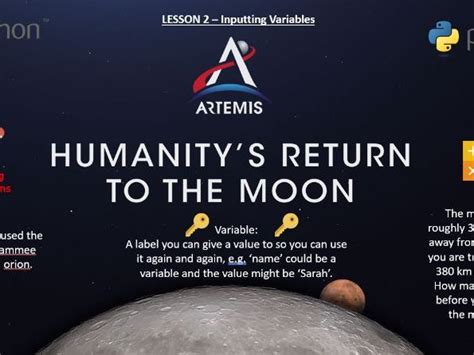 Python Variables Artemis Moon Mission Lesson 2 Of 3 Teaching
