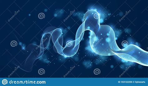 Array Of Particles Flowing Over Dark Background Dynamic Sound Wave 3d Vector Illustration