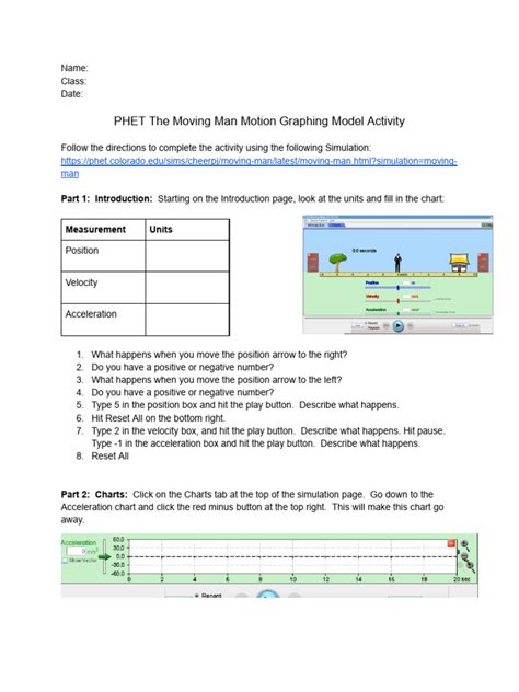 Phet The Moving Man Motion Graphing Model Activity Pdf Acceleration