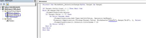 Excel Vba I Try To Highlight A Cell Selected By Vlookup Active Cell Are Vlookedup Stack