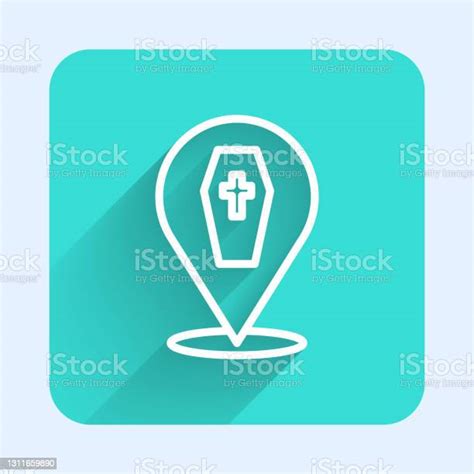 긴 그림자로 고립 된 기독교 십자가 아이콘흰색 라인 관 해피 할로윈 파티 녹색 정사각형 버튼입니다 벡터 공포 무서움에 대한 스톡 벡터 아트 및 기타 이미지 Istock