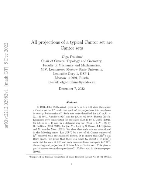 Pdf All Projections Of A Typical Cantor Set Are Cantor Sets