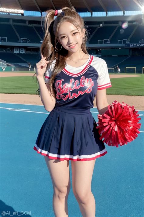Ai Art Gcm On Twitter A Cheerleader Holding A Red Pom Pom 赤いフォームを持って