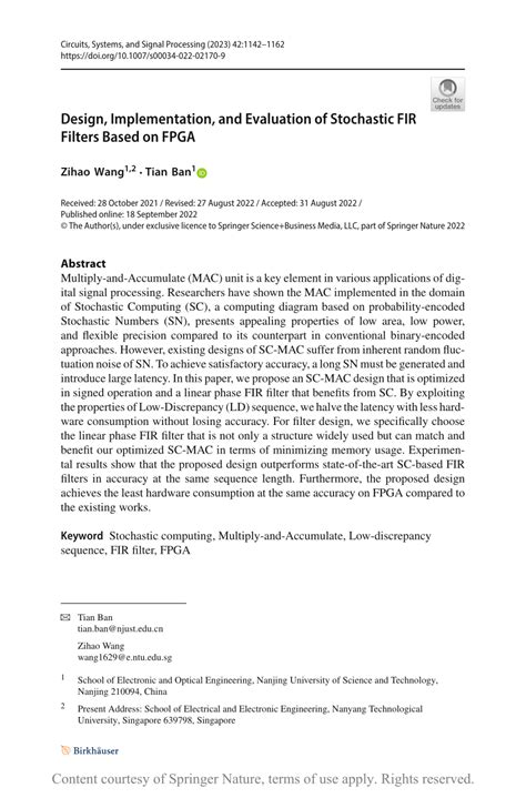 Design Implementation And Evaluation Of Stochastic Fir Filters Based