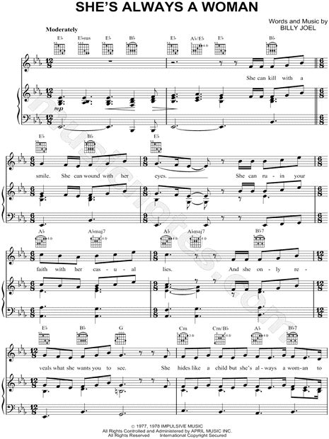 Billy Joel Shes Always A Woman Sheet Music In Eb Major Transposable