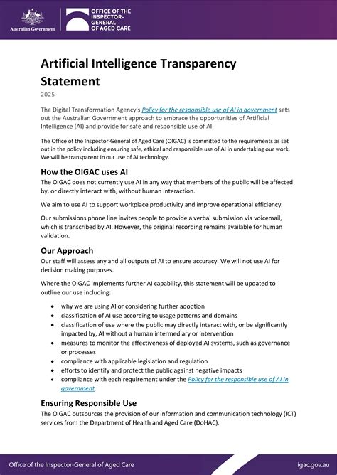 Artificial Intelligence Ai Transparency Statement Inspector General