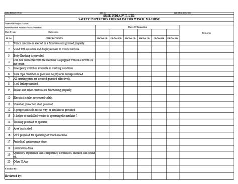 Winch Machine Checklist Pdf