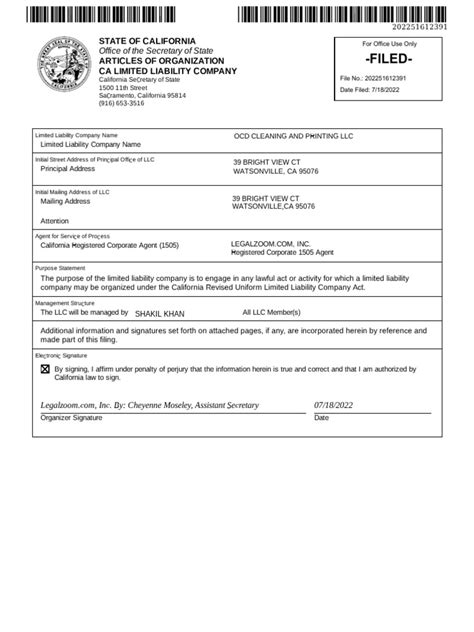 California Llc Articles Of Organization Pdf Limited Liability