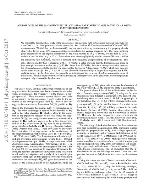 Pdf Anisotropies Of The Magnetic Field Fluctuations At Kinetic Scales In The Solar Wind