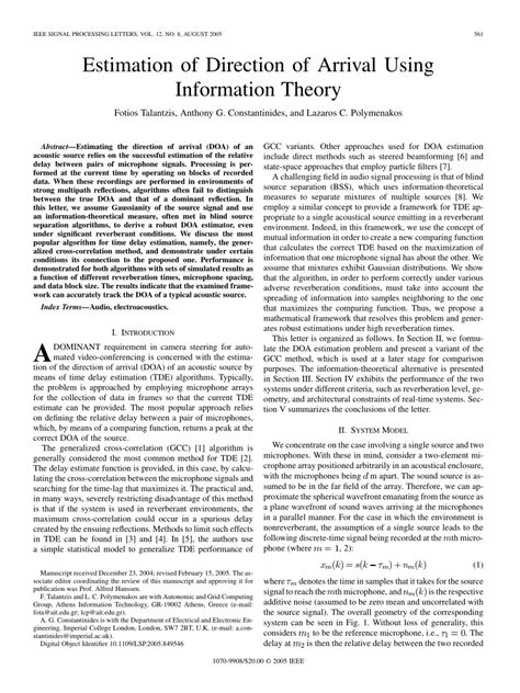 PDF Estimation Of Direction Of Arrival Using Information Theory