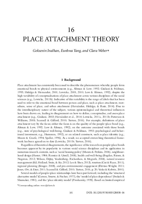 Pdf Place Attachment Theory