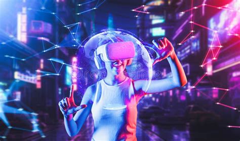 Smart Female Use Thumb And Index Fingers Focus 3d Hologram Globe Hallucination Stock Image