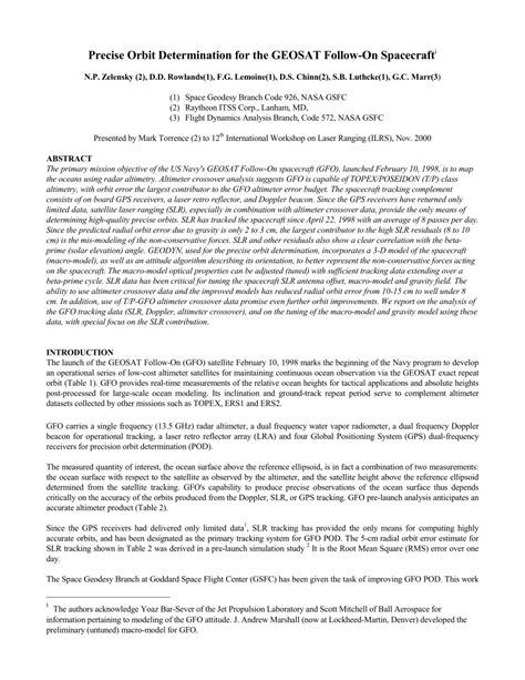 Pdf Precise Orbit Determination For The Geosat Follow On Spacecraft I