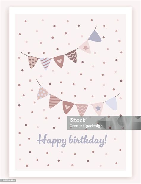 생일 축하합니다 아이들의 마법 요소 평면 디자인의 생일 트렌디 한 인사말 카드 귀여운 깃발 리본 그림입니다 포스터 배너 또는 파티 초대장 카툰 디자인 벡터 일러스트 레이