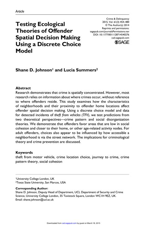 Pdf Testing Ecological Theories Of Offender Spatial Decision Making