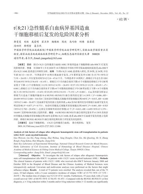 Pdf Analysis Of Risk Factors Of Relapse After Allogeneic Hematopoietic Stem Cell