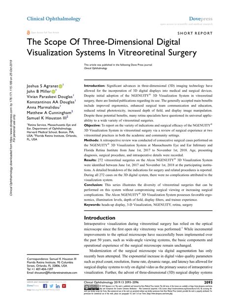 Pdf The Scope Of Three Dimensional Digital Visualization Systems In Vitreoretinal Surgery