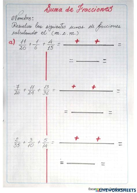 Suma De Fracciones Online Worksheet For 7mo Egb Live Worksheets