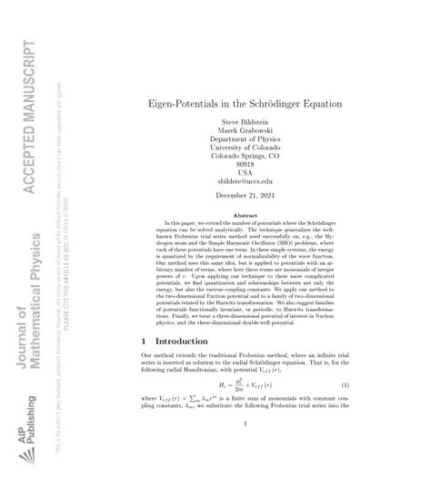 Pdf Eigen Potentials In The Schrödinger Equation
