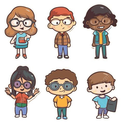 안경을 쓴 아이들을 보여주는 스티커 세트 일러스트 벡터 사회의 상표 만화 Png 일러스트 및 벡터 에 대한 무료 다운로드 Pngtree