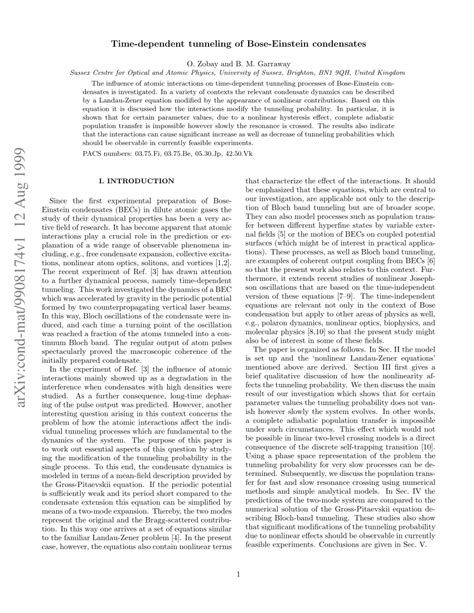 Pdf Time Dependent Tunneling Of Bose Einstein Condensates