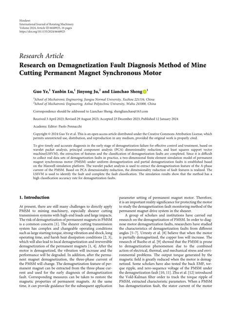 Pdf Research On Demagnetization Fault Diagnosis Method Of Mine Cutting Permanent Magnet